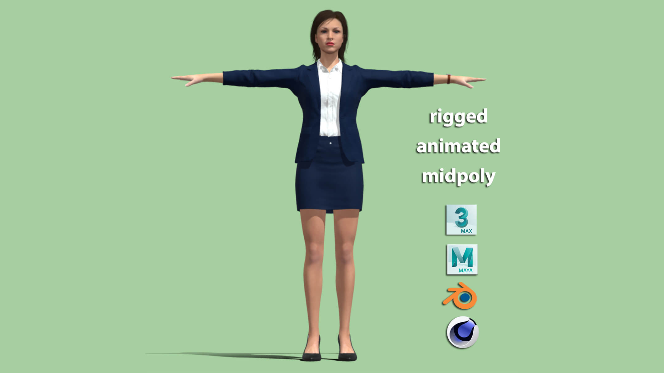 T-Pose Rigged Business Woman 3D Model by tranduyhieu