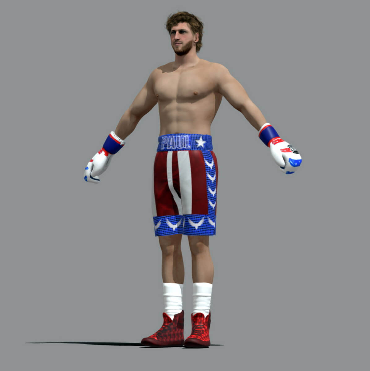 T-Pose Rigged Logan Paul Boxing 3D Model by tranduyhieu