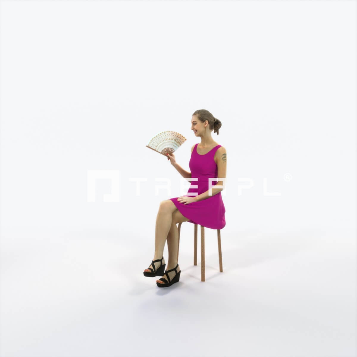 Aspiration 01F Fan Sitting Casual Woman - 3D Model by Treapl