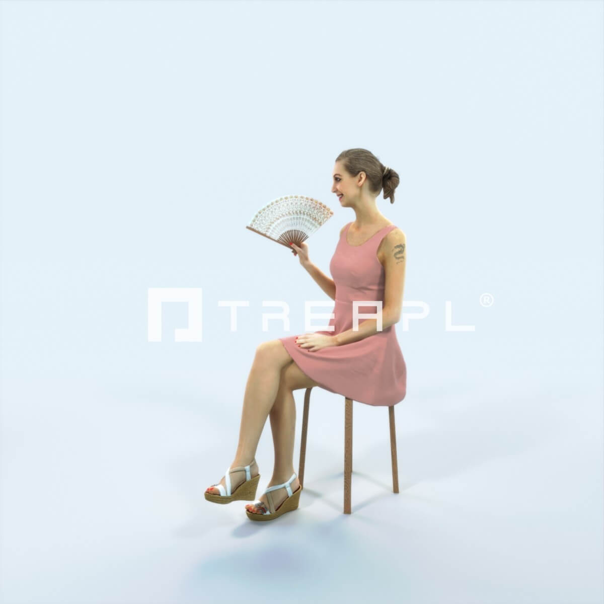 Aspiration 01H Fan Sitting Casual Woman (8k Textures) - 3D Model by Treapl