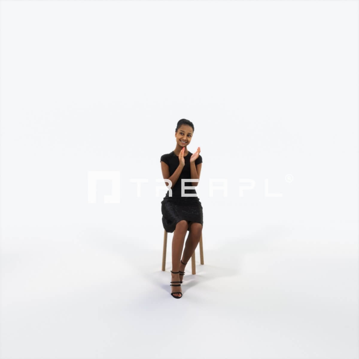 May 061F Clapping African American Sitting Event Elegant Woman - 3D Model by Treapl