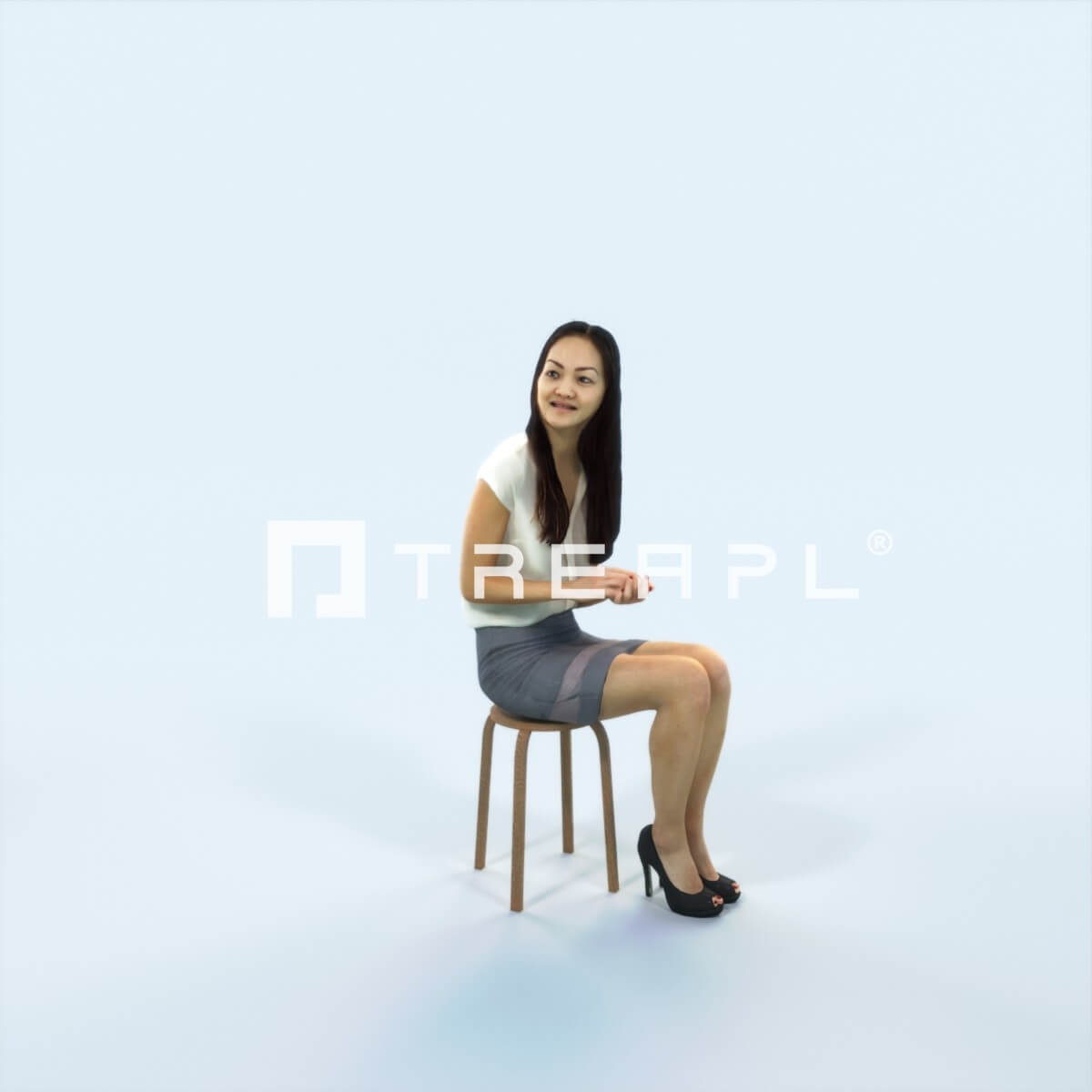 Passion 18A Observing Clapping East Asian Sitting Casual Woman (8k Textures) - 3D Model by Treapl