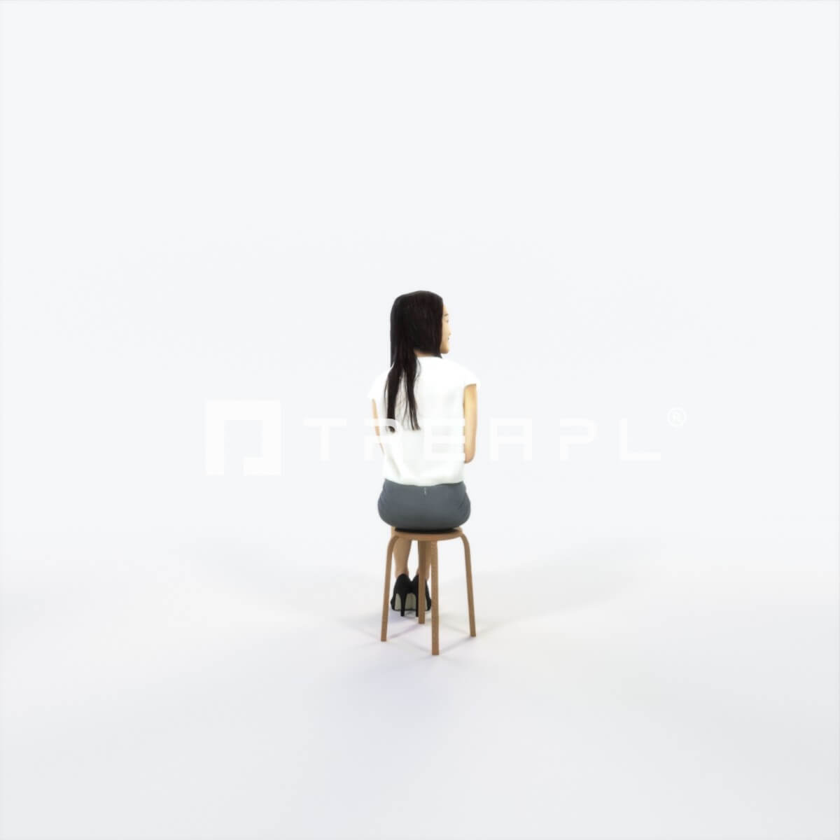 Passion 18A Observing Clapping East Asian Sitting Casual Woman - 3D Model by Treapl