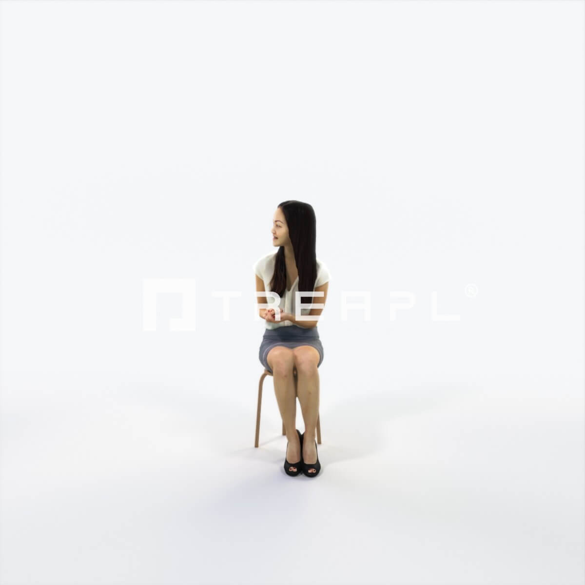 Passion 18A Observing Clapping East Asian Sitting Casual Woman - 3D Model by Treapl