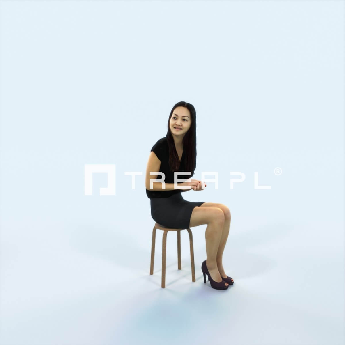 Passion 18B Observing Clapping East Asian Sitting Casual Woman (8k Textures) - 3D Model by Treapl