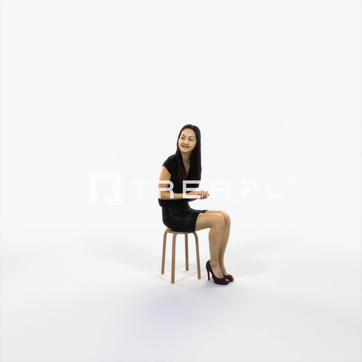 Passion 18B Observing Clapping East Asian Sitting Casual Woman - 3D Model by Treapl