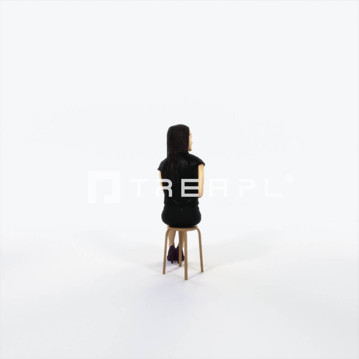 Passion 18B Observing Clapping East Asian Sitting Casual Woman - 3D Model by Treapl