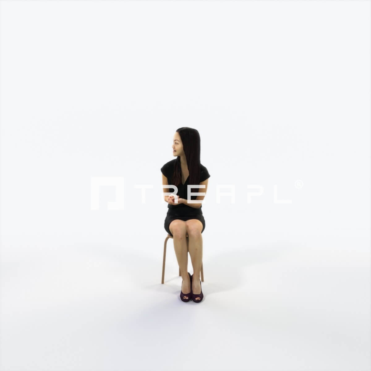 Passion 18B Observing Clapping East Asian Sitting Casual Woman - 3D Model by Treapl