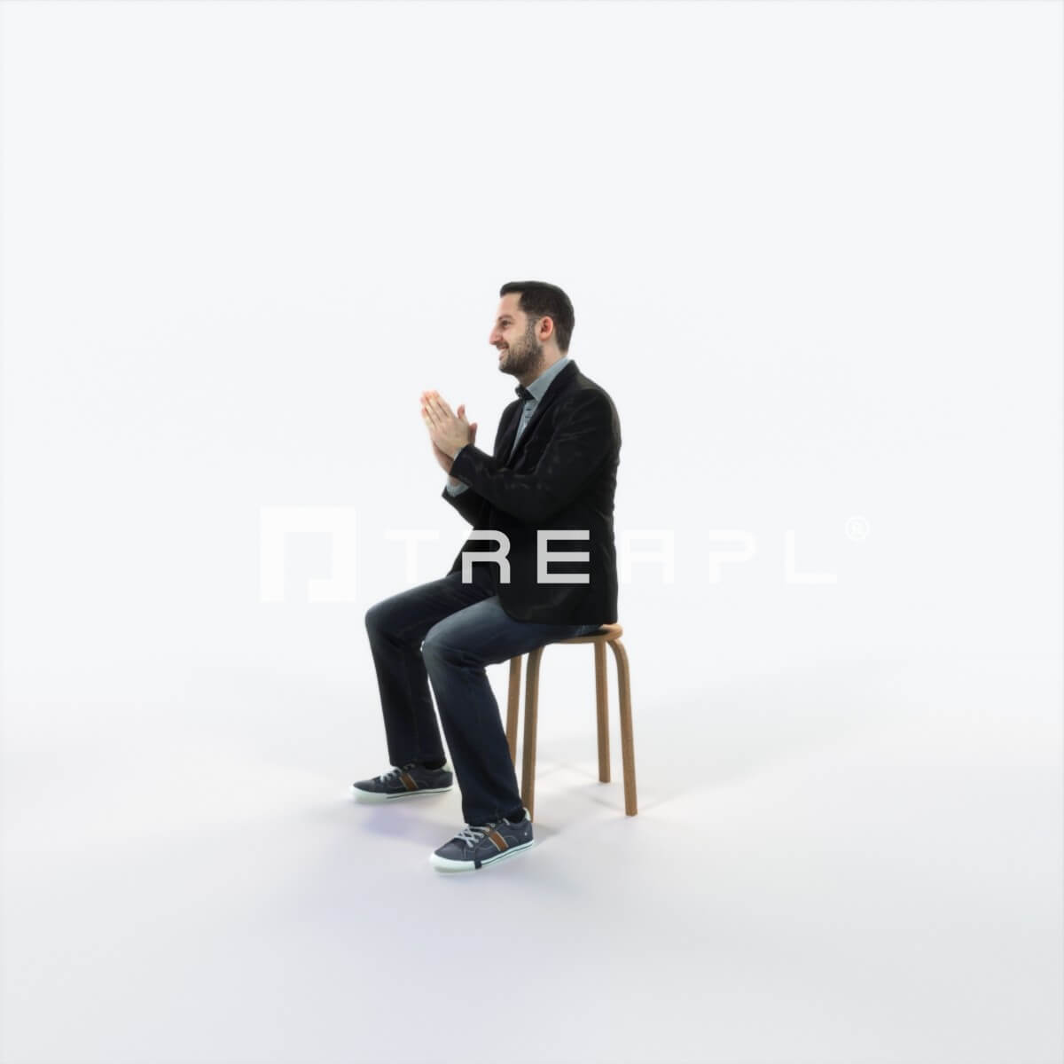 Portrait 08A Clapping Sitting Casual Man - 3D Model by Treapl