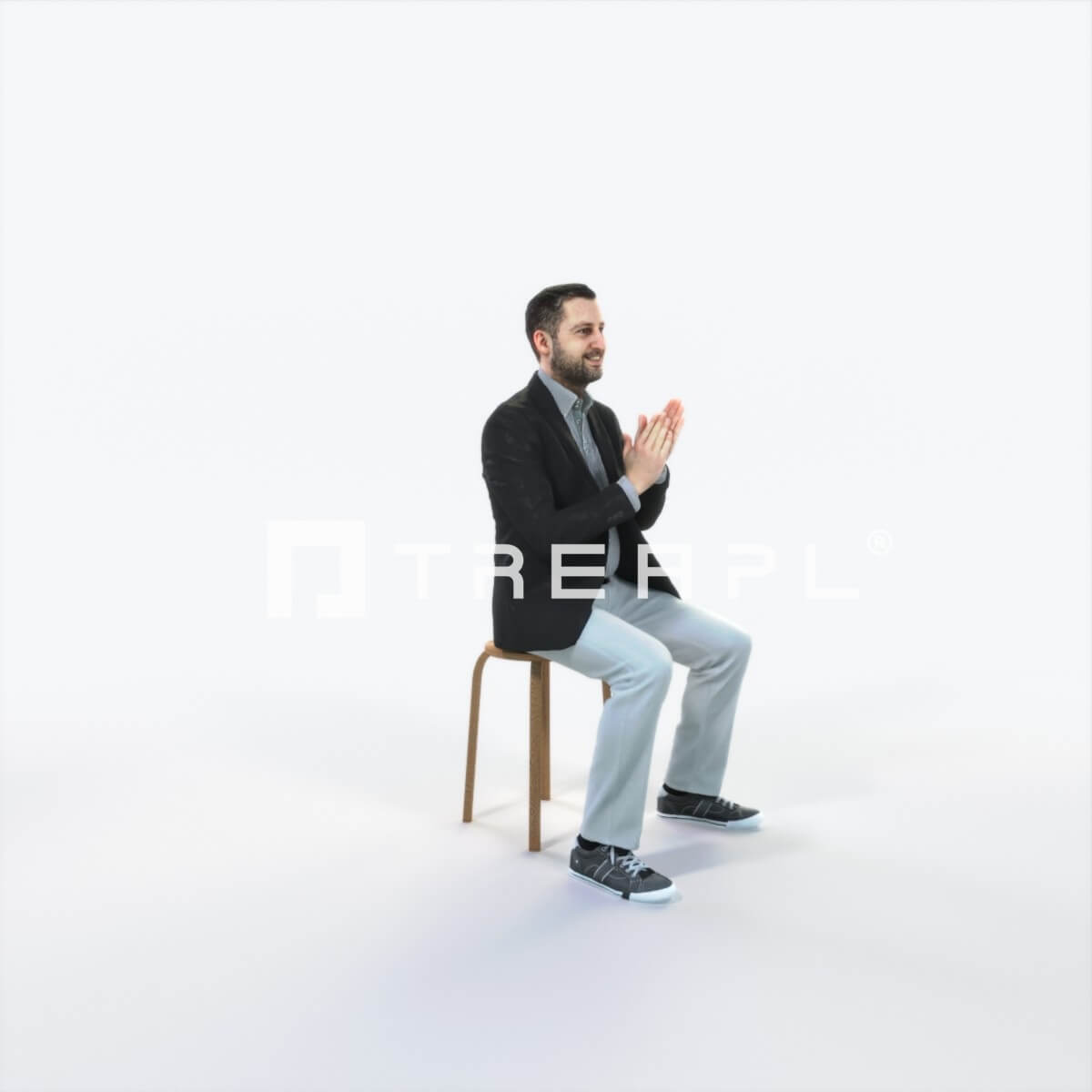 Portrait 08C Clapping Sitting Casual Man - 3D Model by Treapl