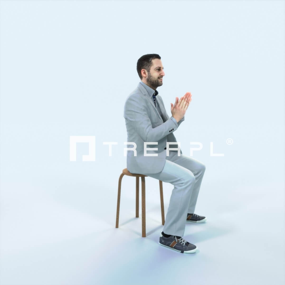 Portrait 08M Clapping Sitting Casual Man (8k Textures) - 3D Model by Treapl