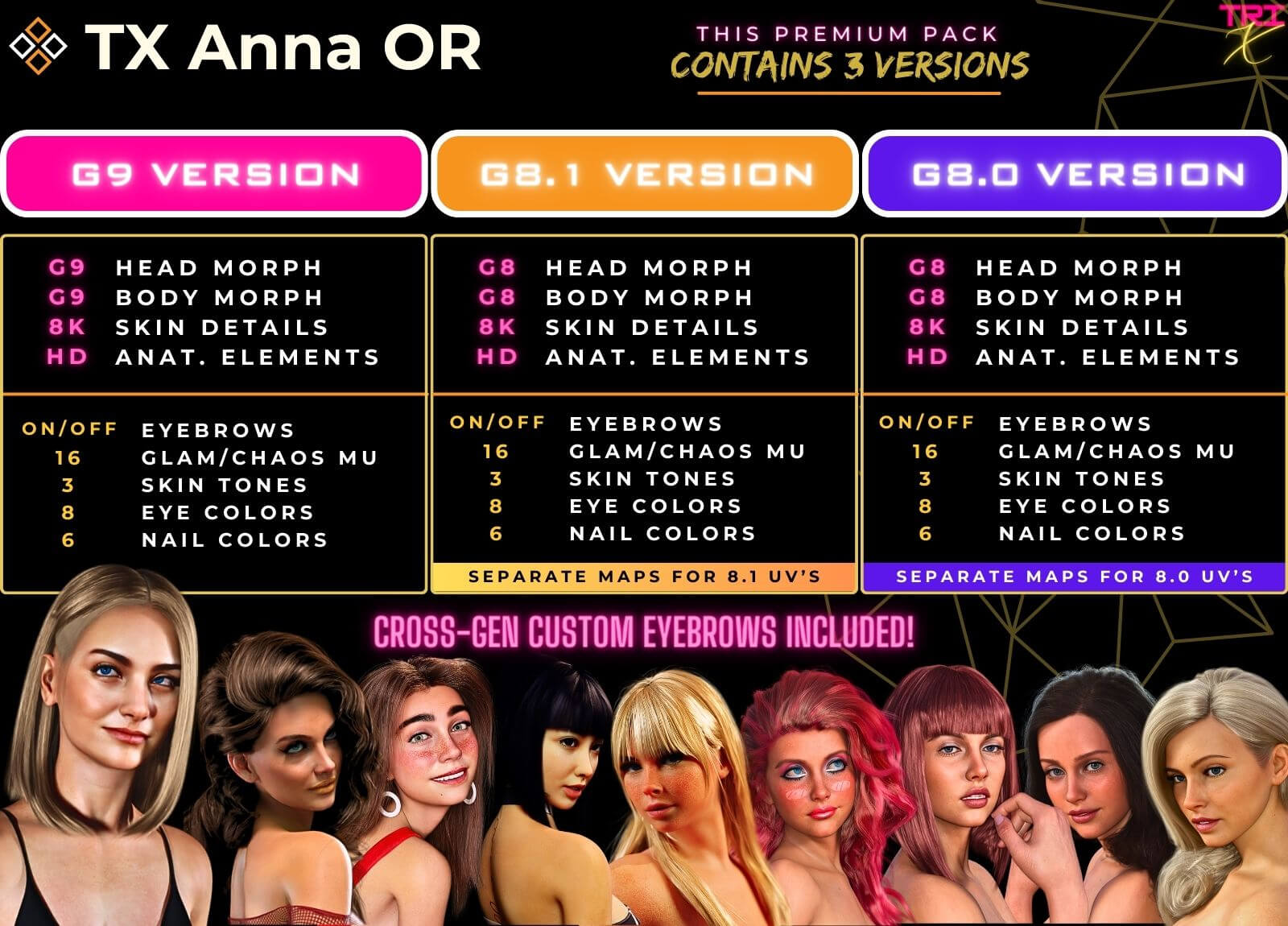 TX Anna OR Premium Pack for G9 G8 G8.1 - Daz Content by Tri-X