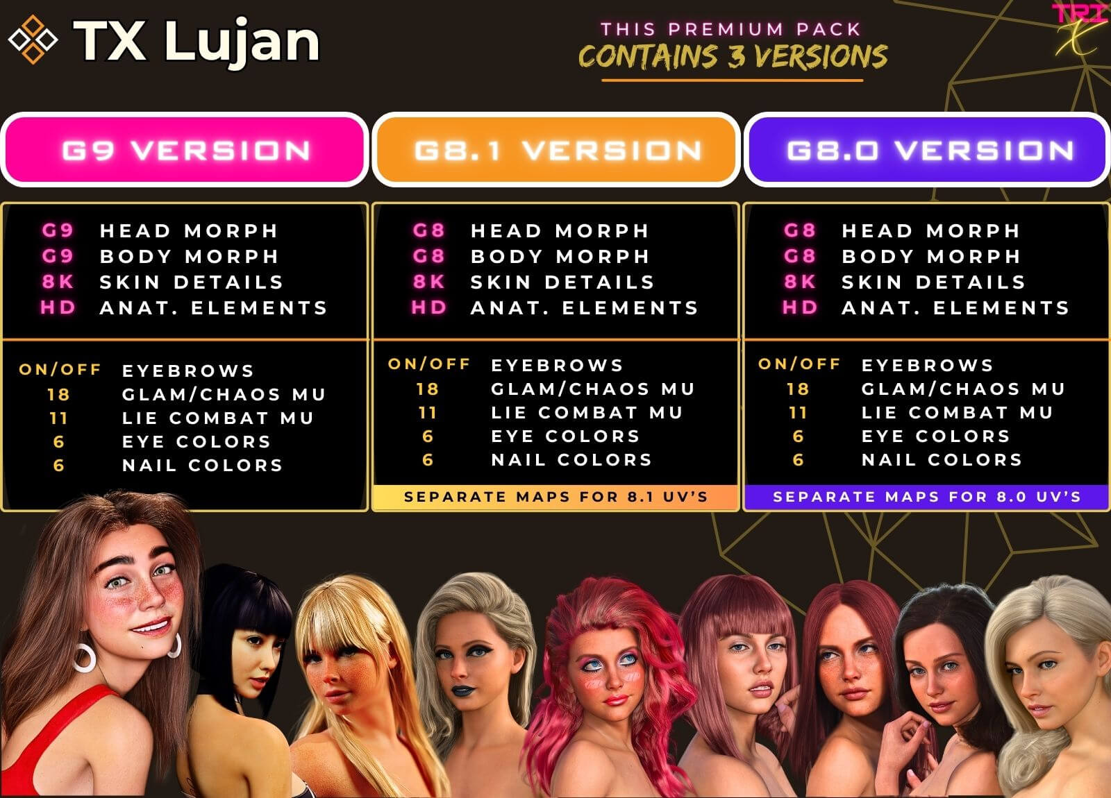 TX Lujan Premium Pack for G9 G8 G8.1 - Daz Content by Tri-X