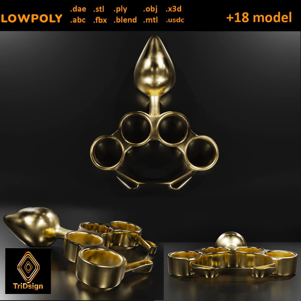 Low Poly Brass Knuckle Plug - 3D Model by TriDsign