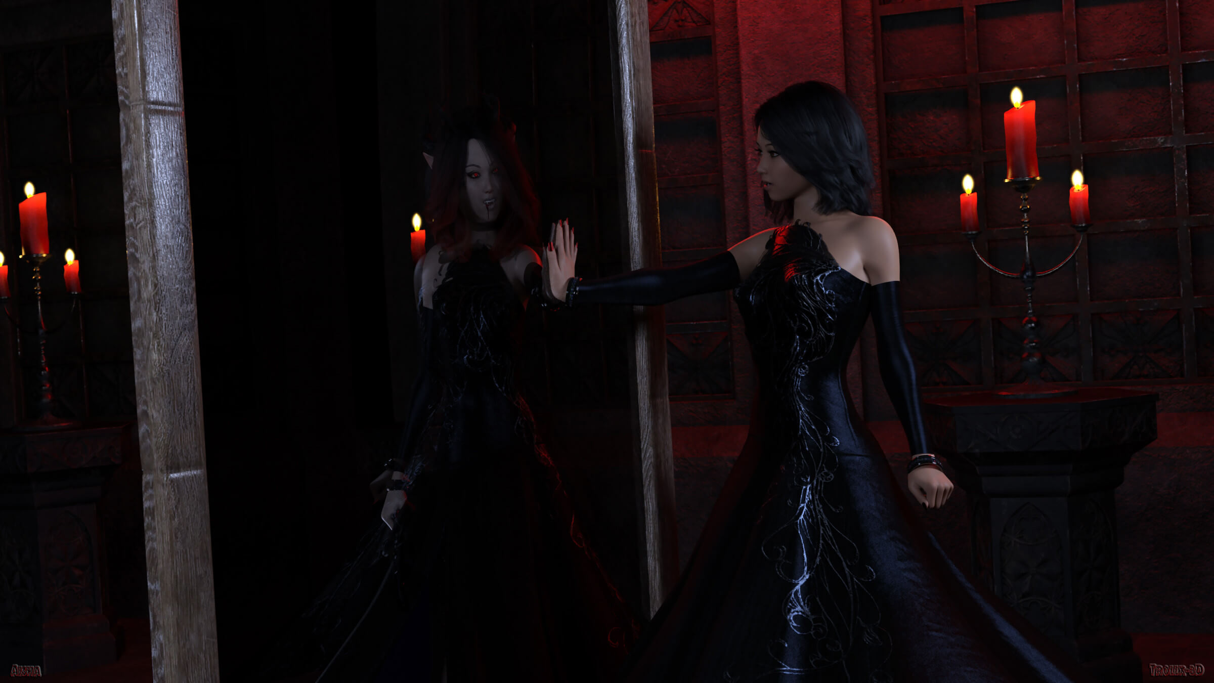 Demonic Mirror (Aisha FXY Wallpaper 4k) 3D Render by Trollx3d