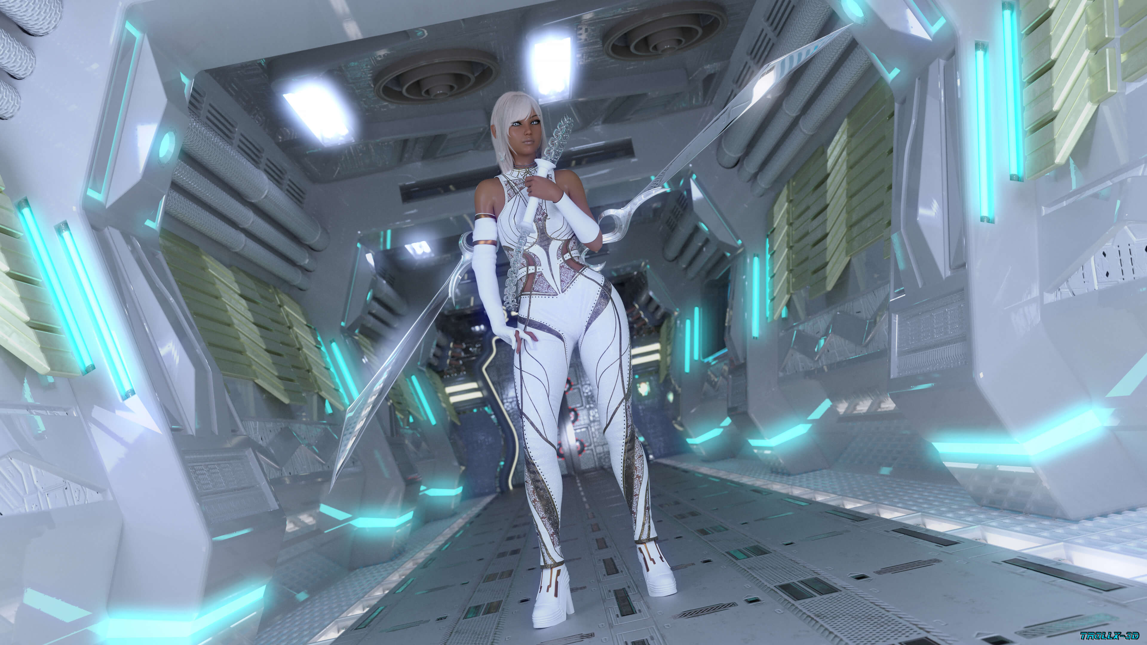 Double Blades 3D Render, Digital Art by Trollx3d