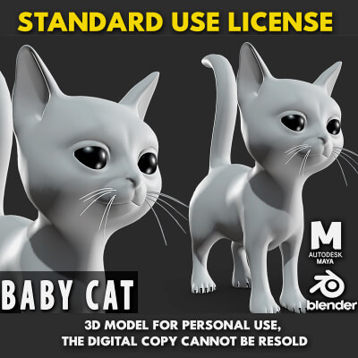 Baby Cat - Topology UV Map 3D Model by Tsering