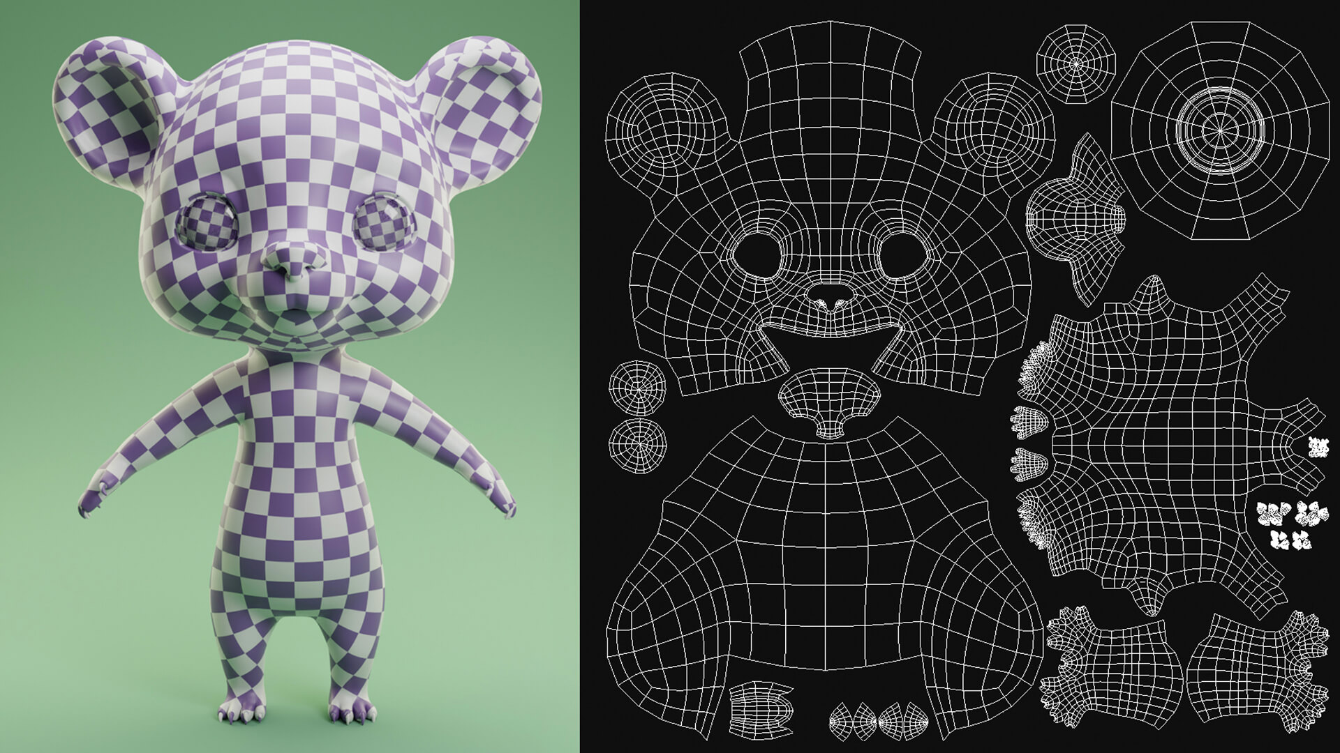 Cartoon Bear- Topology + UV Map 3D Model by Tsering