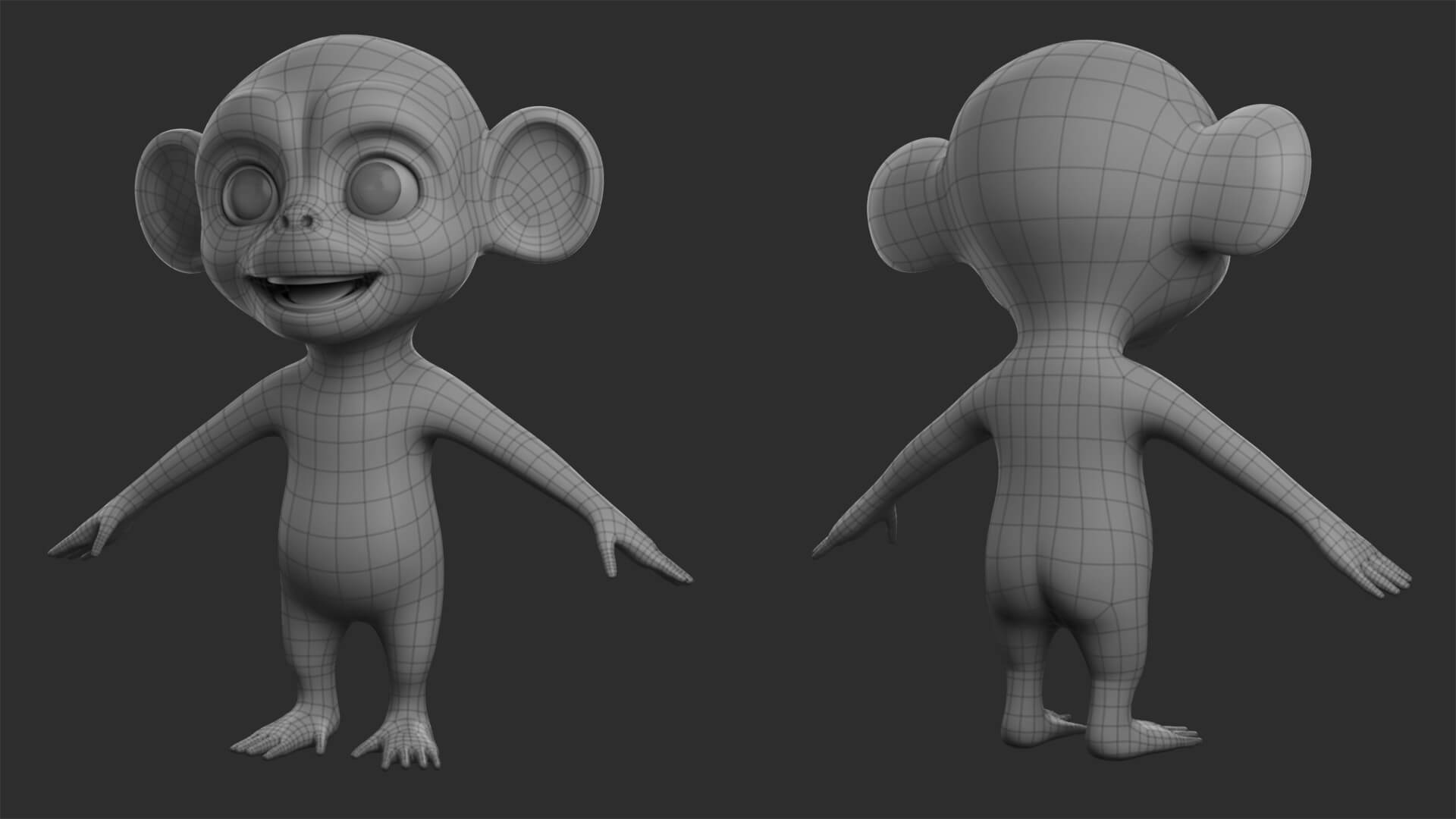 Cartoon Chimp - Topology + UV Map 3D Model by Tsering