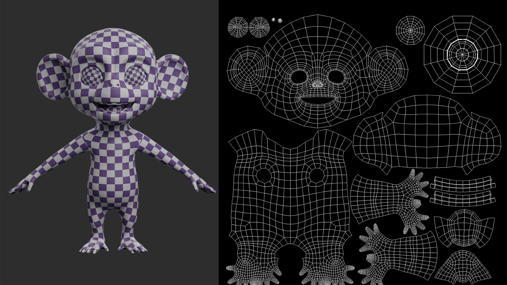 Cartoon Chimp - Topology + UV Map 3D Model by Tsering