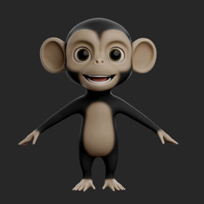 Cartoon Chimp - Topology + UV Map 3D Model by Tsering