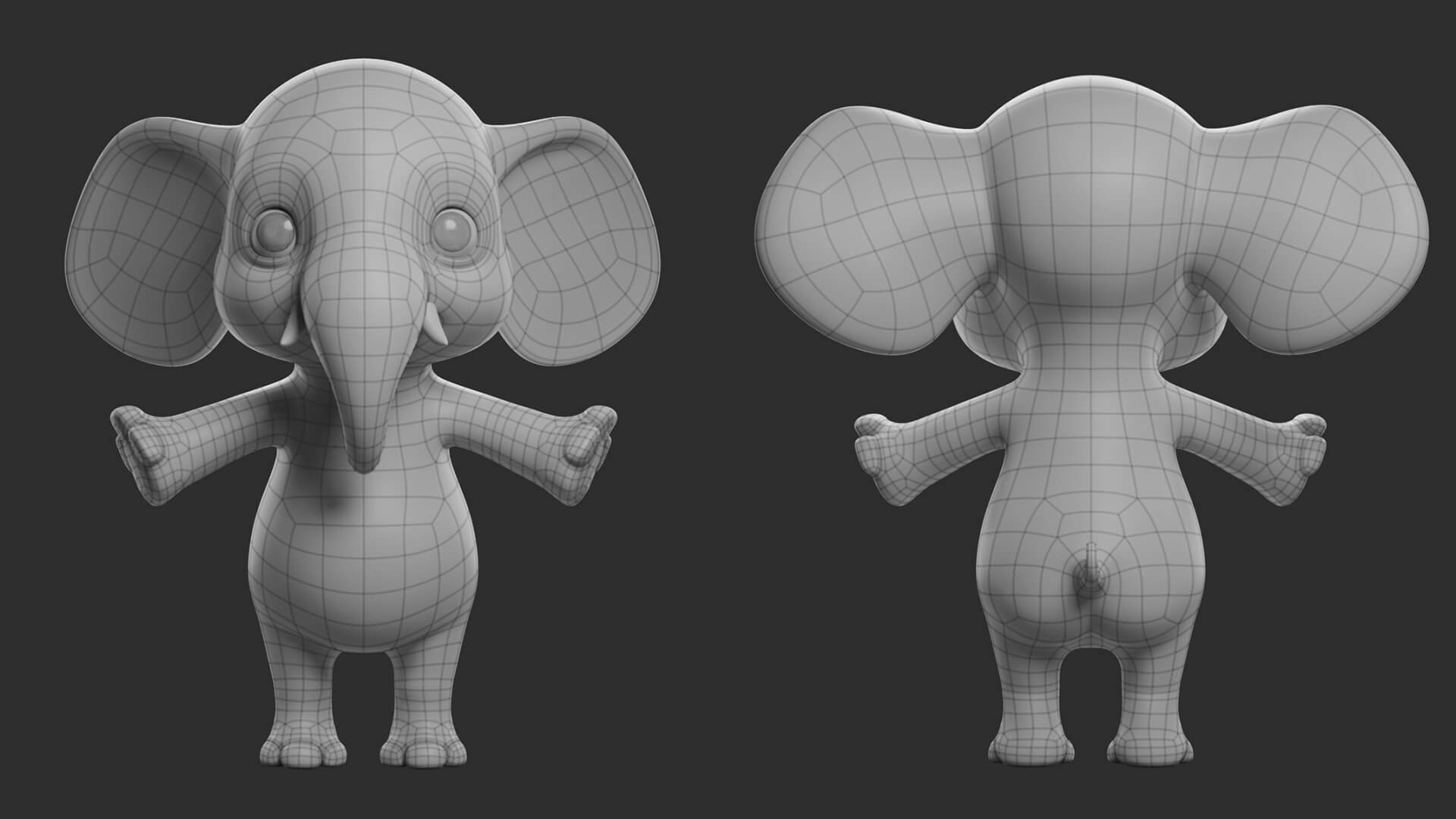 Cartoon Elephant- Topology + UV Map 3D Model by Tsering