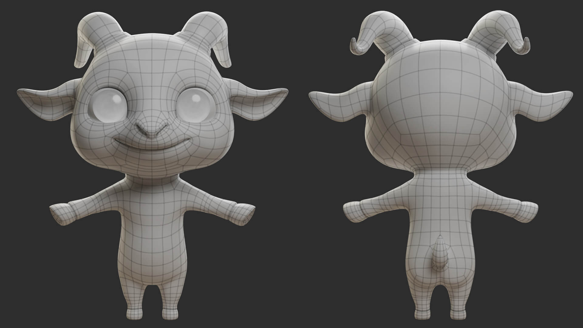 Cartoon Goat - Topology + UV Map 3D Model by Tsering