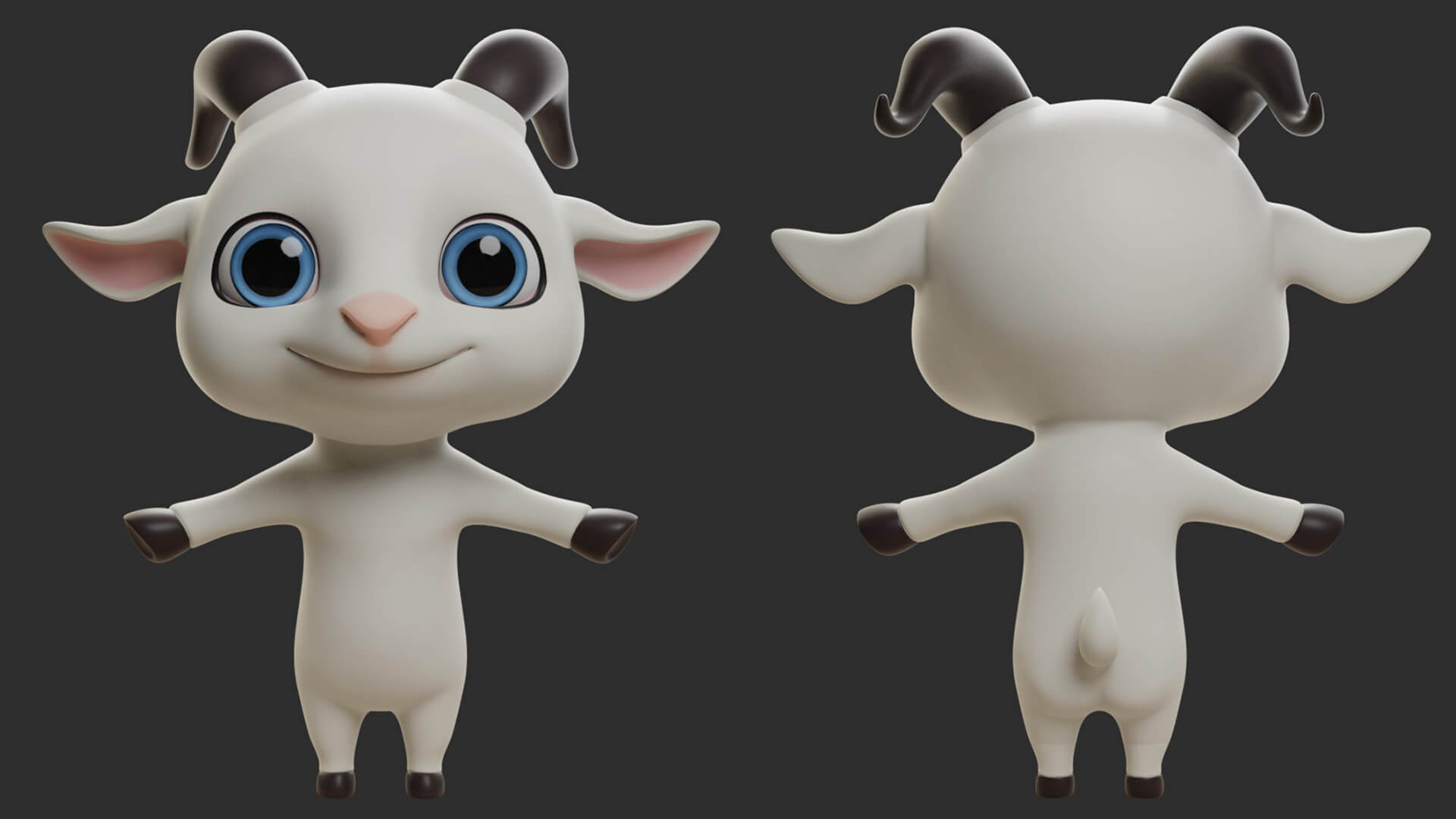 Cartoon Goat - Topology + UV Map 3D Model by Tsering