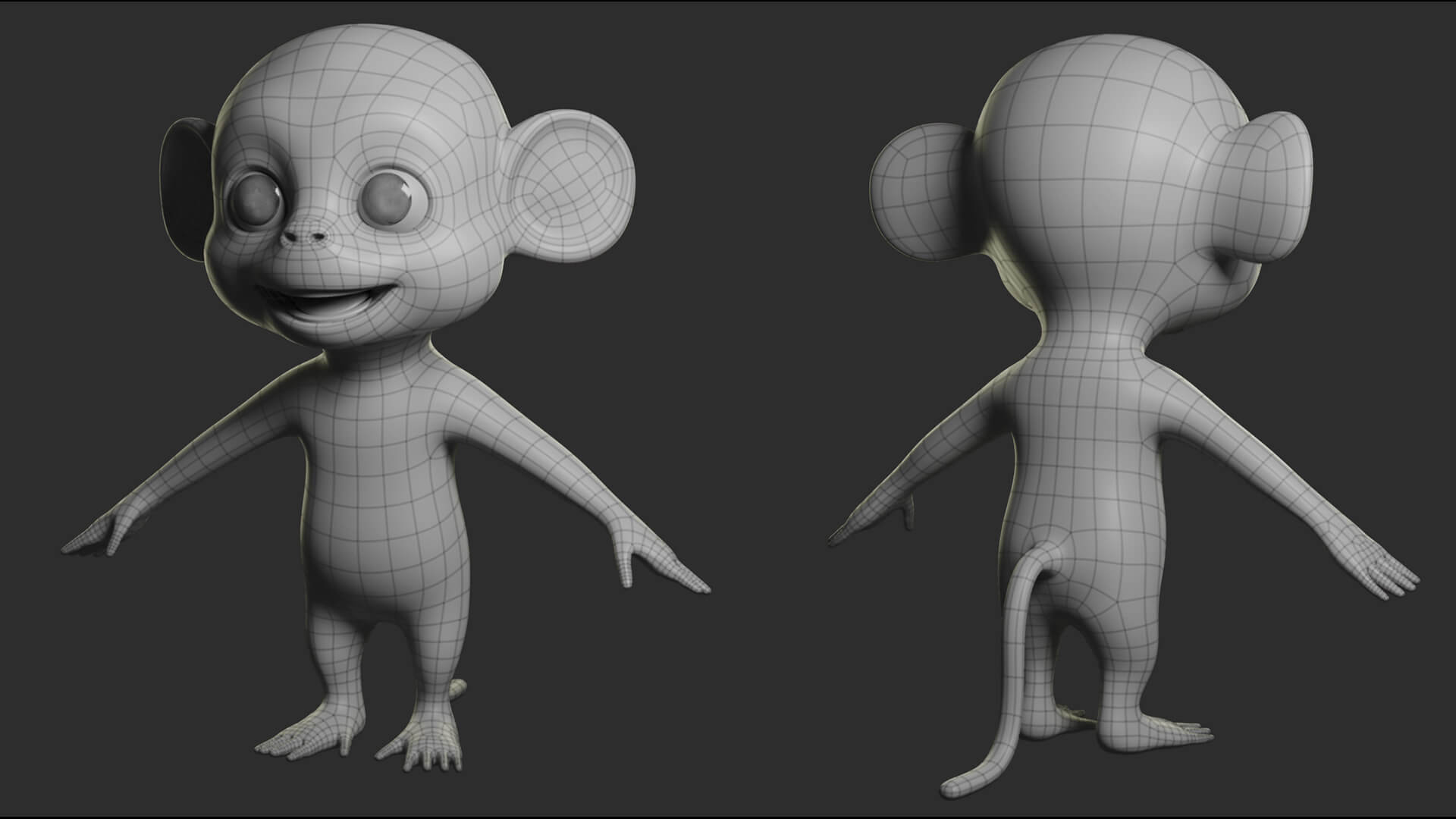 Cartoon Monkey - Topology + UV Map 3D Model by Tsering