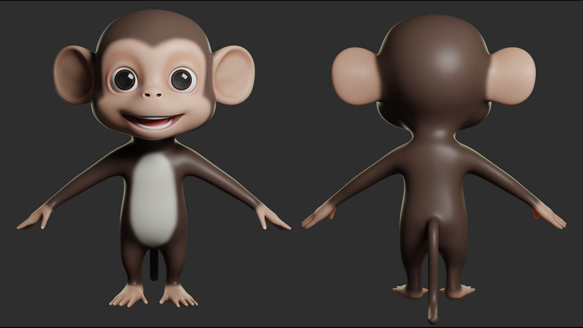 Cartoon Monkey - Topology + UV Map 3D Model by Tsering