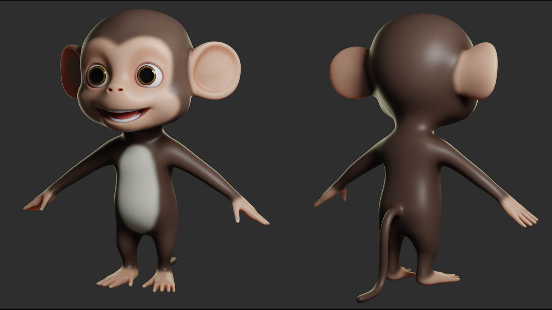 Cartoon Monkey - Topology + UV Map 3D Model by Tsering