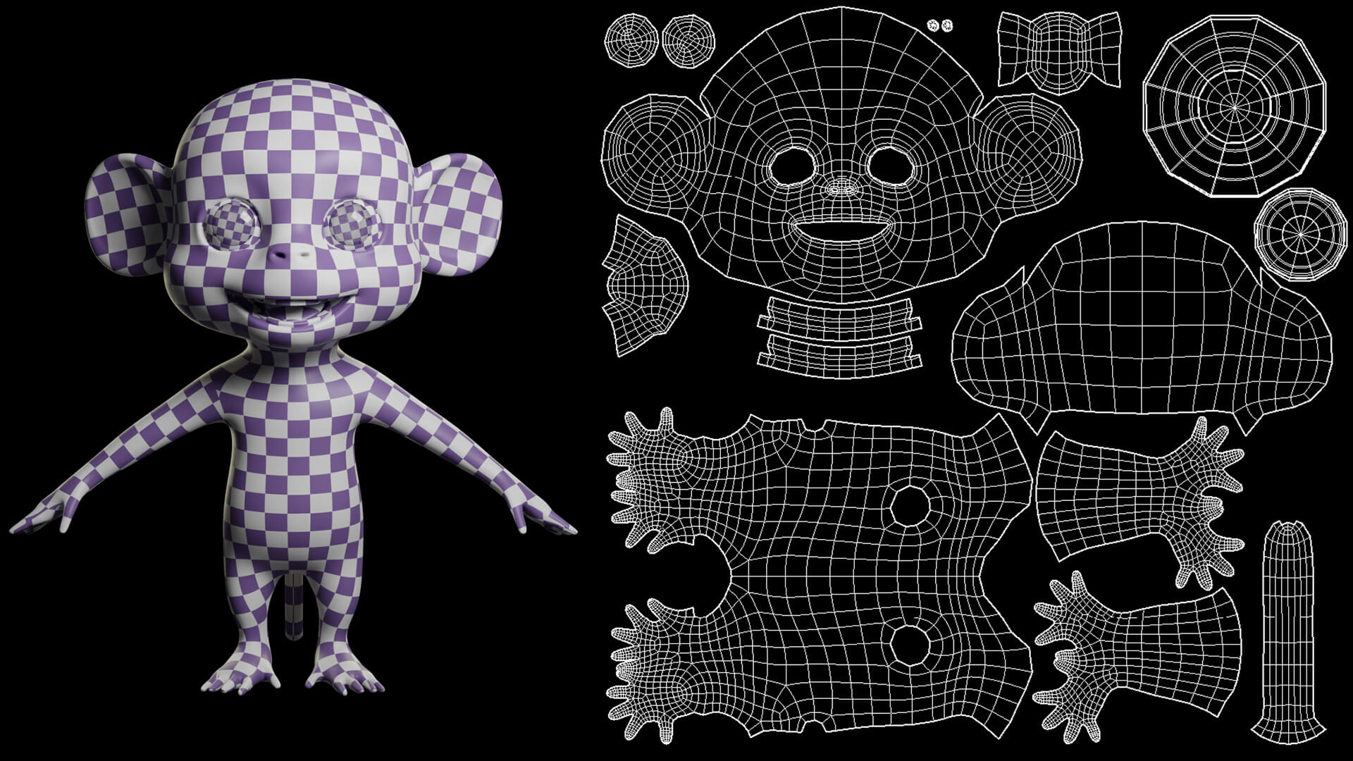 Cartoon Monkey - Topology + UV Map 3D Model by Tsering