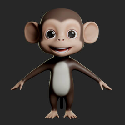 Cartoon Monkey - Topology + UV Map 3D Model by Tsering