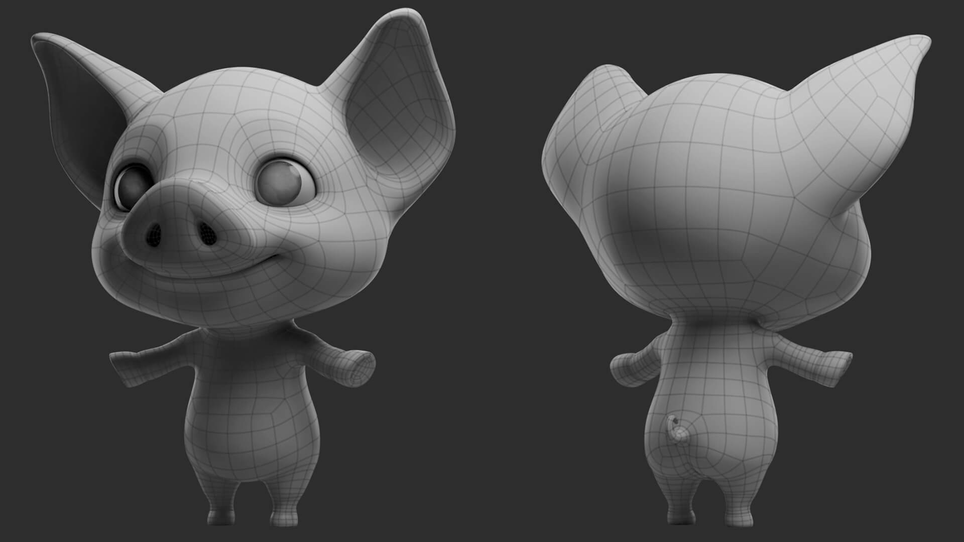 Cartoon Pig - Topology + UV Map 3D Model by Tsering