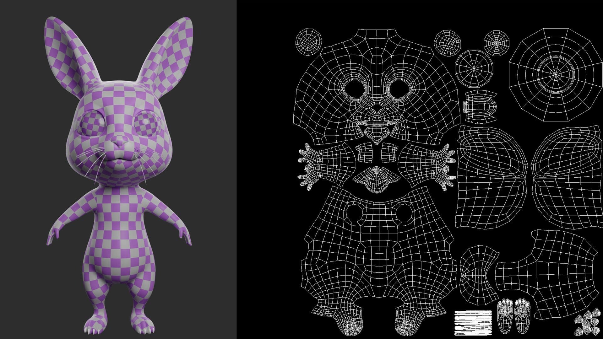 Cartoon Rabbit - Topology + UV Map 3D Model by Tsering