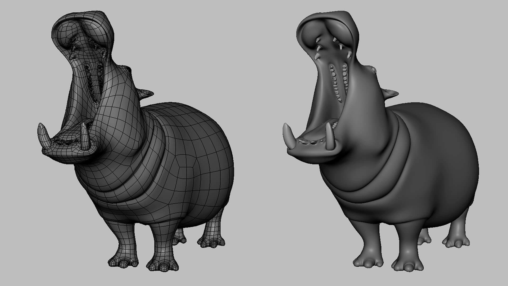 Hippopotamus Basemesh - Topology + UV Map 3D Model by Tsering