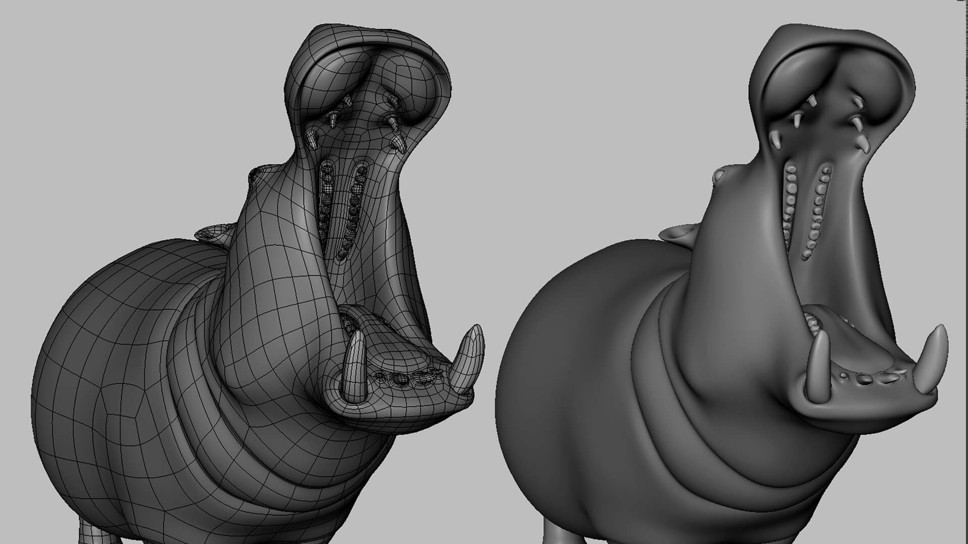 Hippopotamus Basemesh - Topology + UV Map 3D Model by Tsering