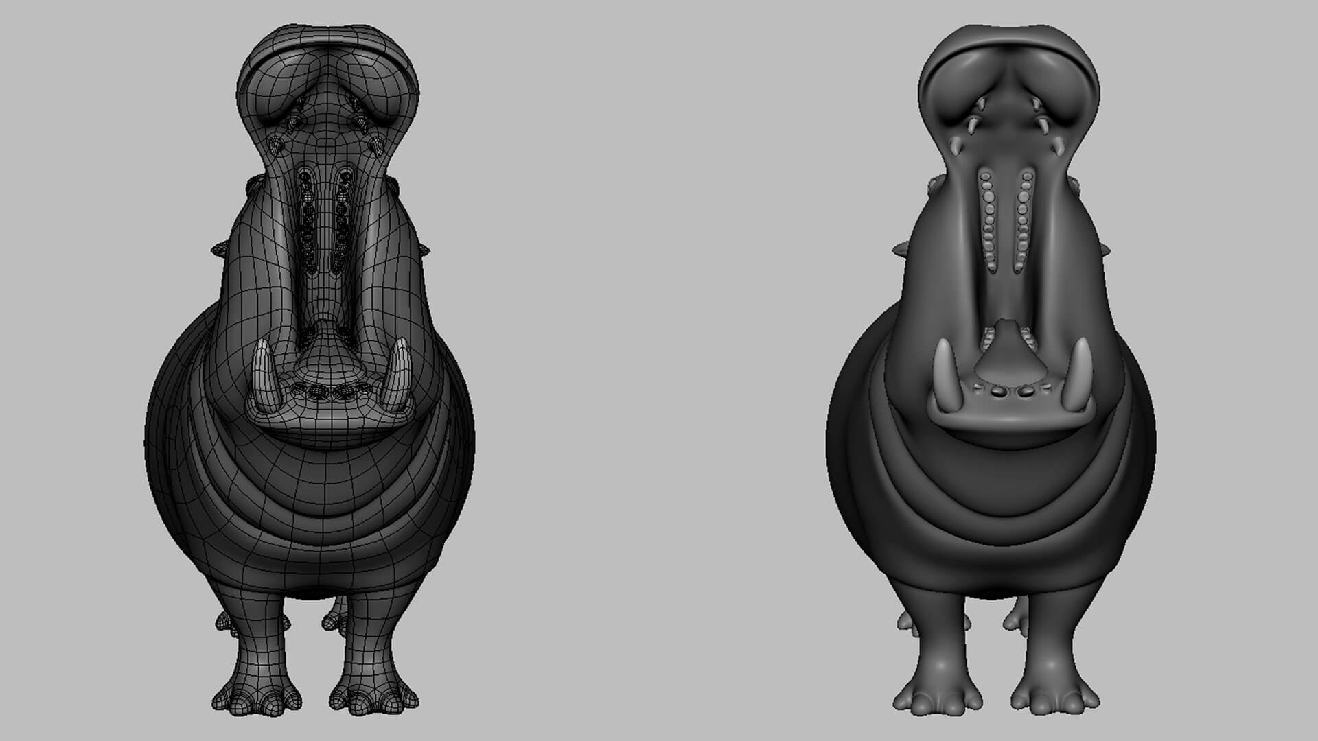 Hippopotamus Basemesh - Topology + UV Map 3D Model by Tsering