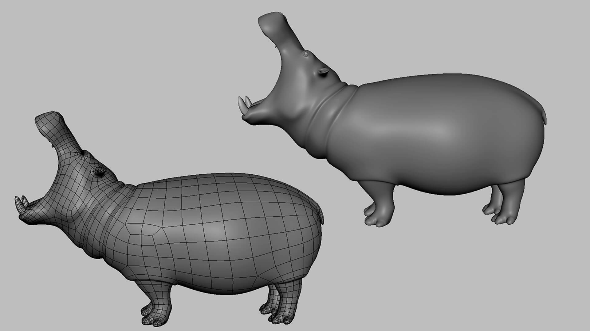 Hippopotamus Basemesh - Topology + UV Map 3D Model by Tsering