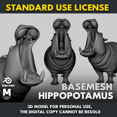 Hippopotamus Basemesh - Topology + UV Map 3D Model by Tsering