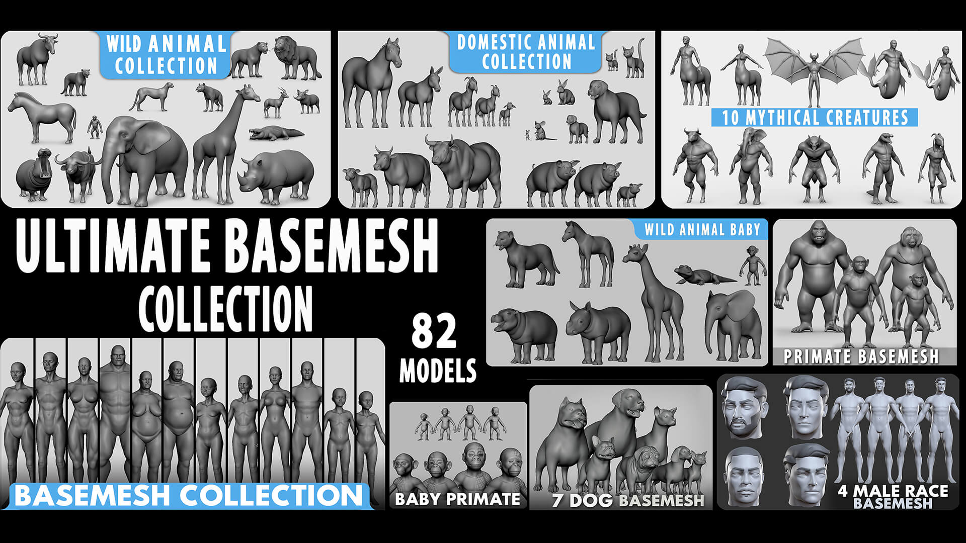 Ultimate Basemesh Collection - Topology + UV Map 3D Model by Tsering