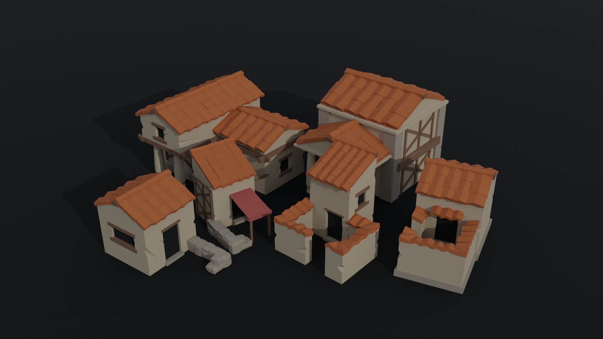 Cartoon Ancient Rome Buildings Polygonal Style - 3D Model by Tykryk