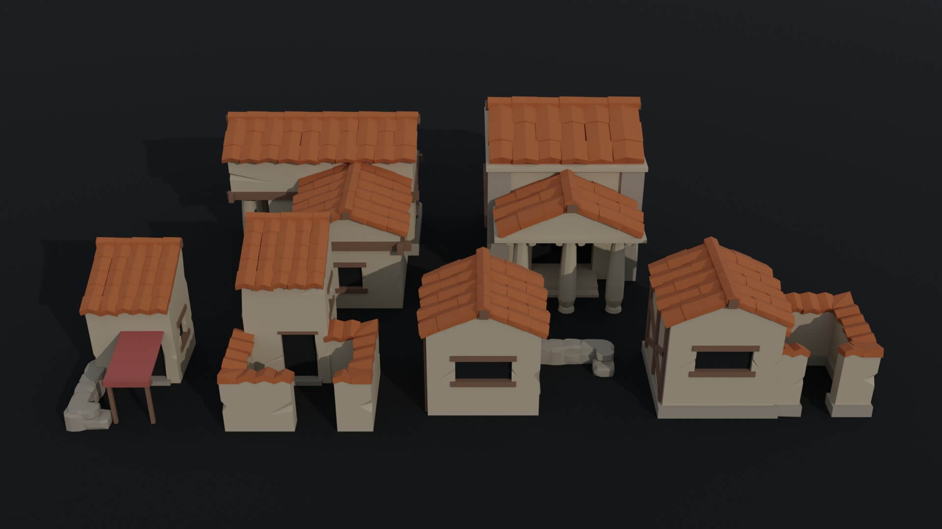 Cartoon Ancient Rome Buildings Polygonal Style - 3D Model by Tykryk