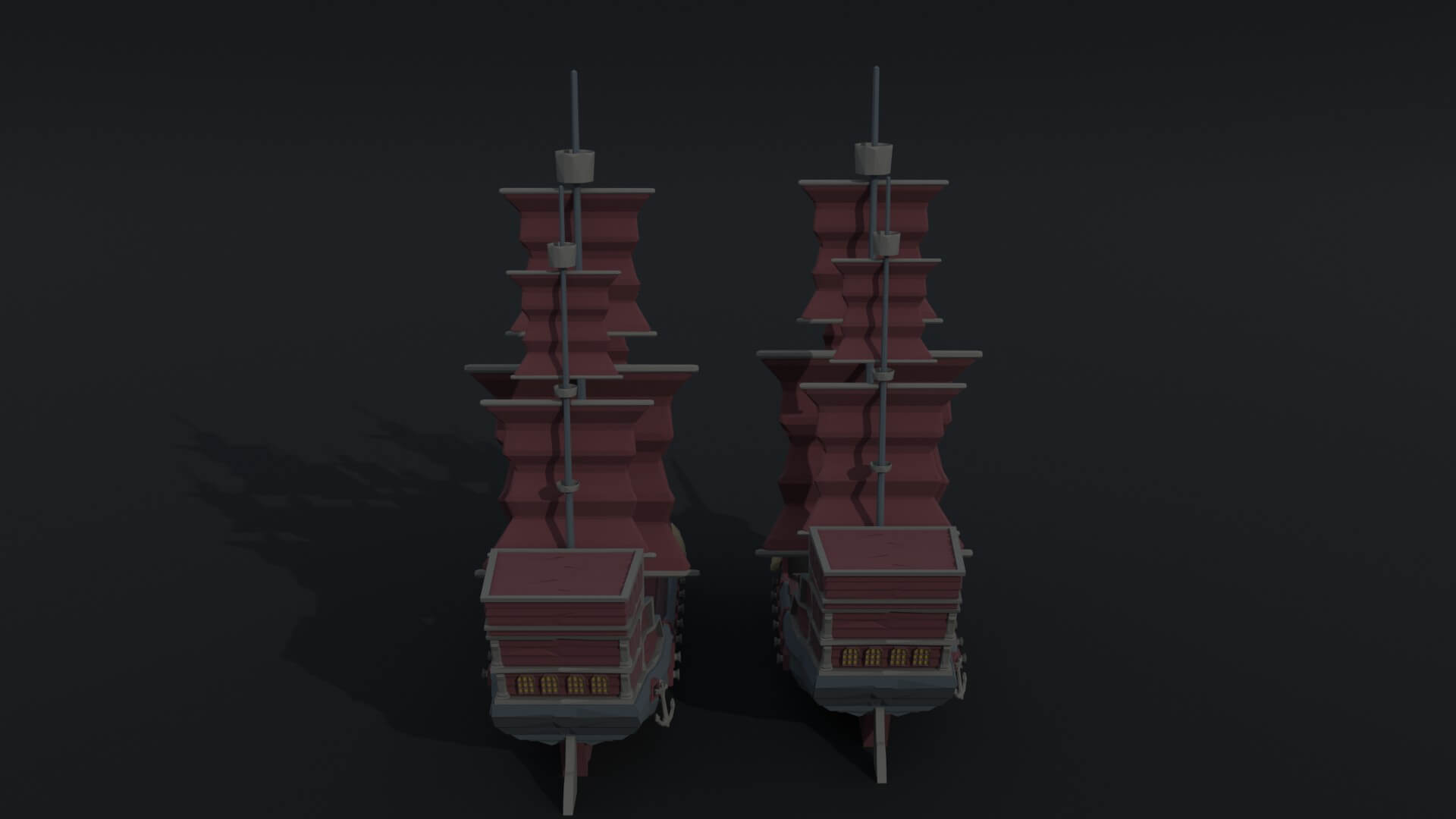 Cartoon Pirate Ship Polygonal Style - 3D Model by Tykryk