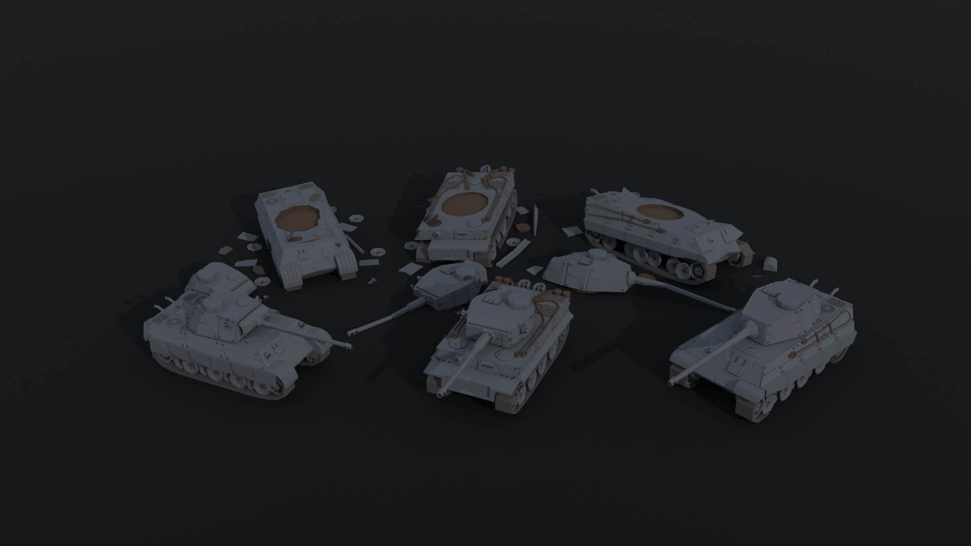 Cartoon Dieselpunk Tanks Polygonal Style - 3D Model by Tykryk