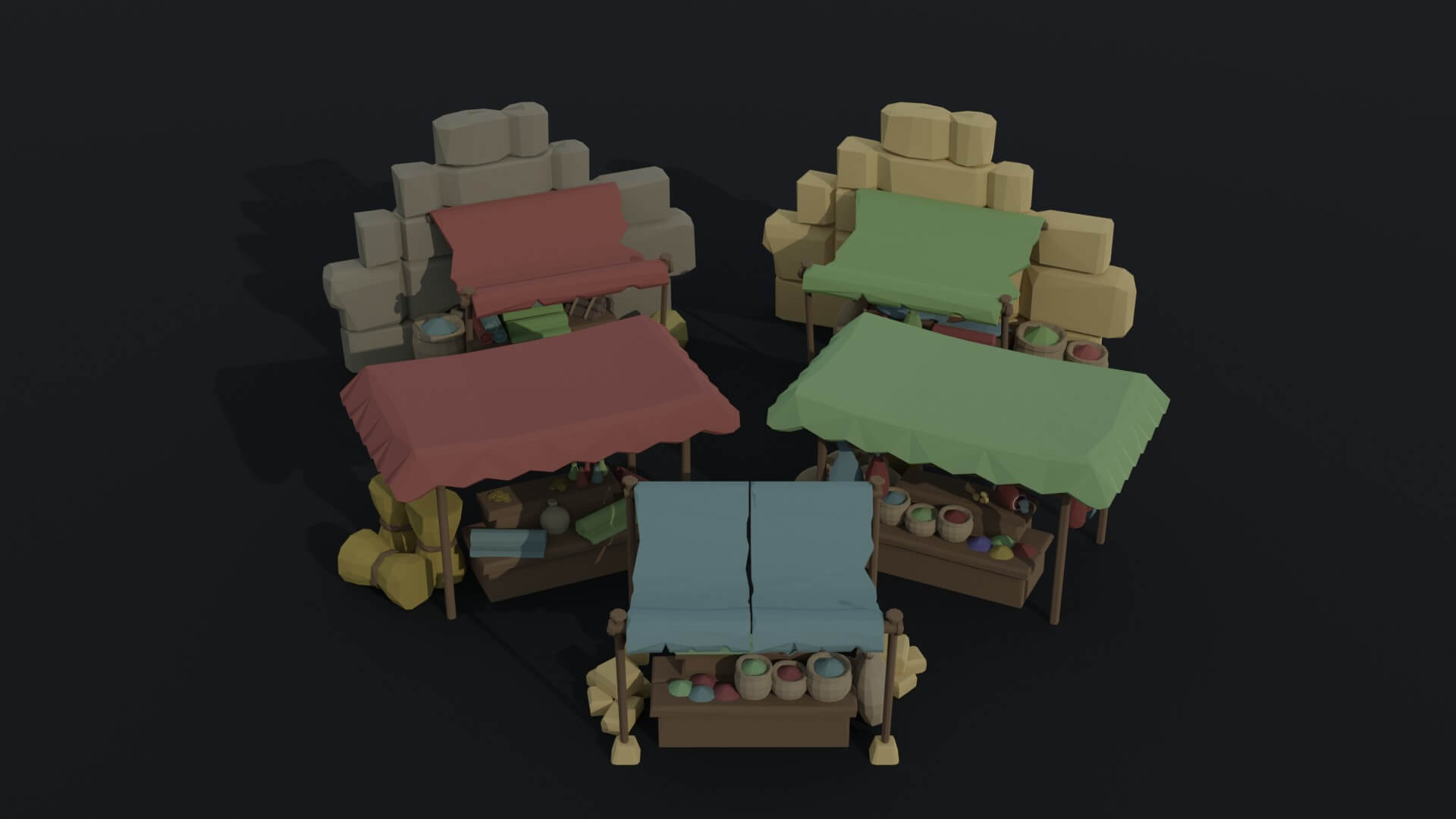 Cartoon Medieval City Markets Polygonal Style by Tykryk