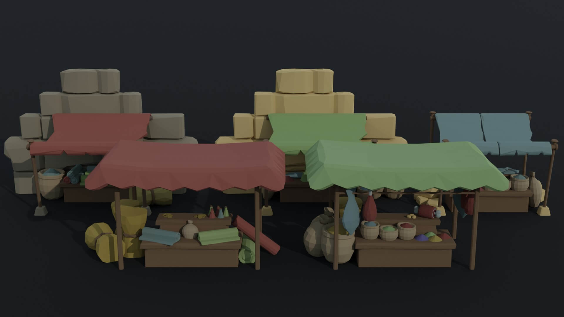 Cartoon Medieval City Markets Polygonal Style by Tykryk