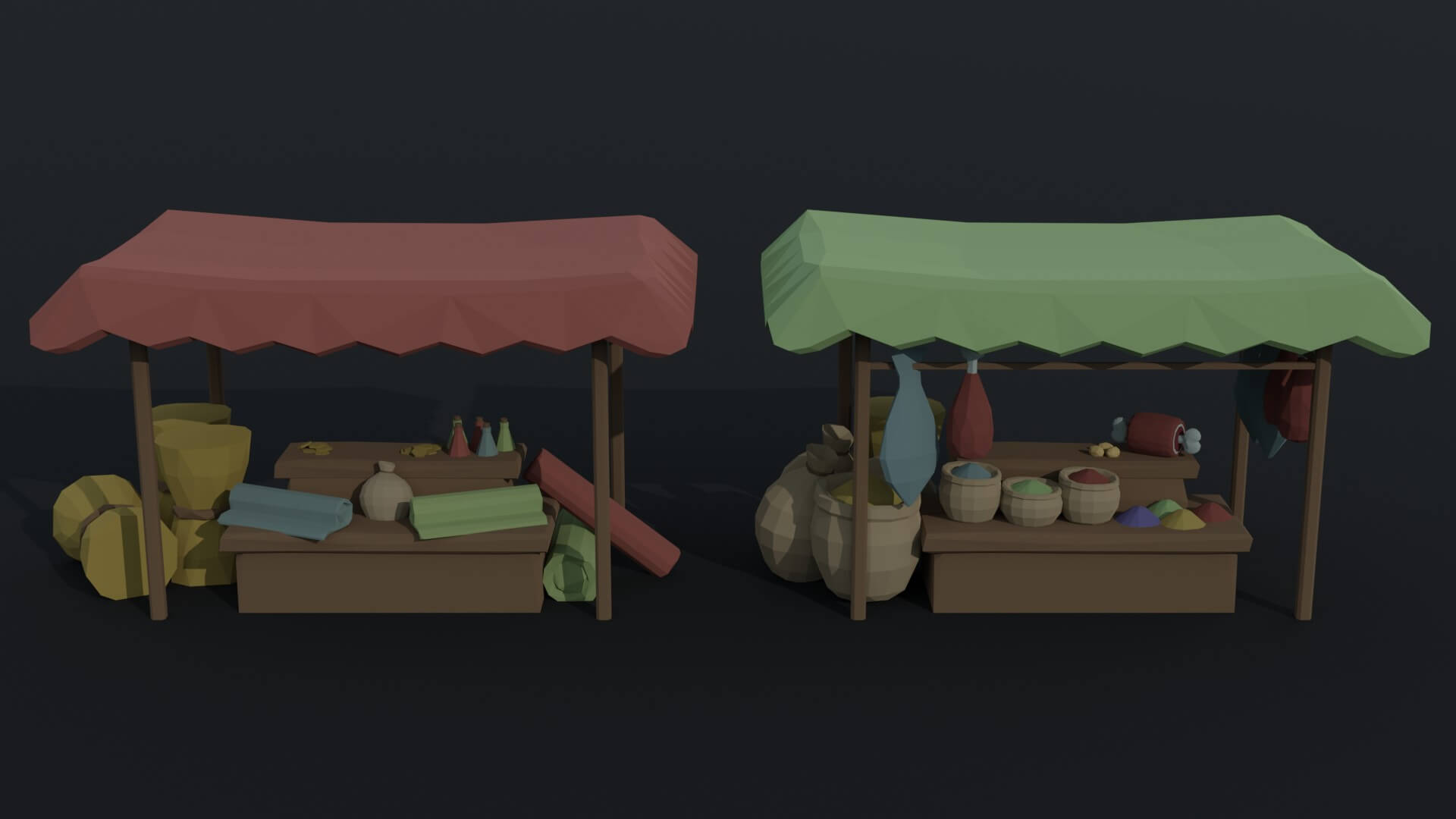 Cartoon Medieval City Markets Polygonal Style by Tykryk