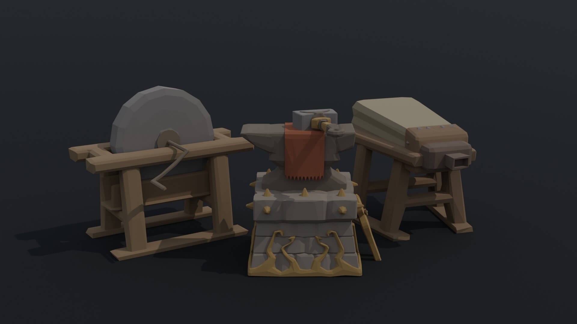 Cartoon Blacksmith Tools Polygonal Style - 3D Model by Tykryk