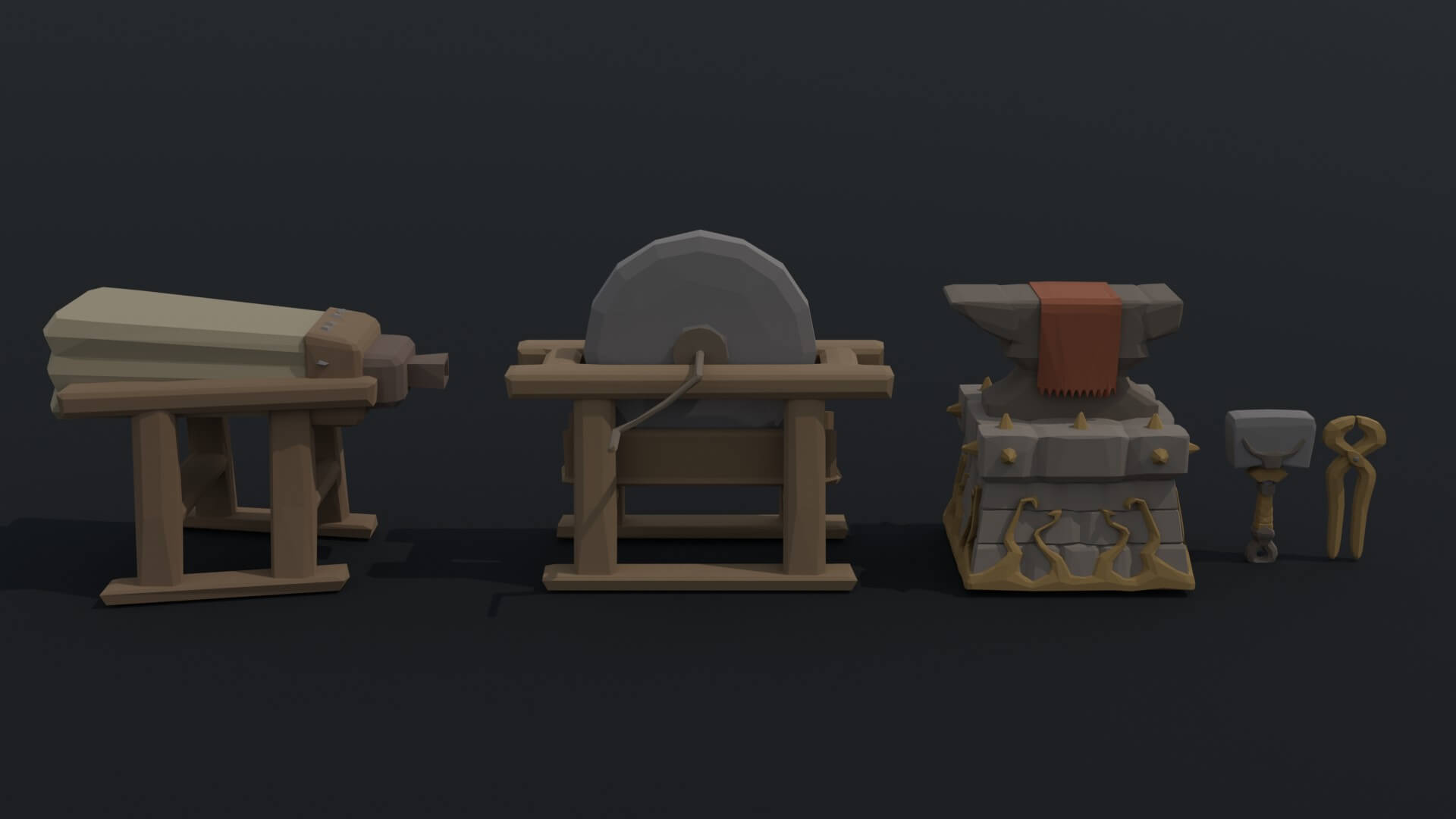 Cartoon Blacksmith Tools Polygonal Style - 3D Model by Tykryk
